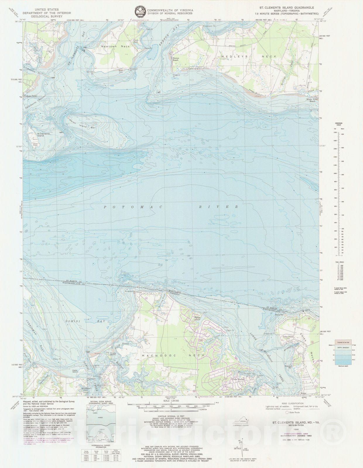 Historic Nautical Map - St Clements Island Md Va, MD, VA, 1983 NOAA To ...