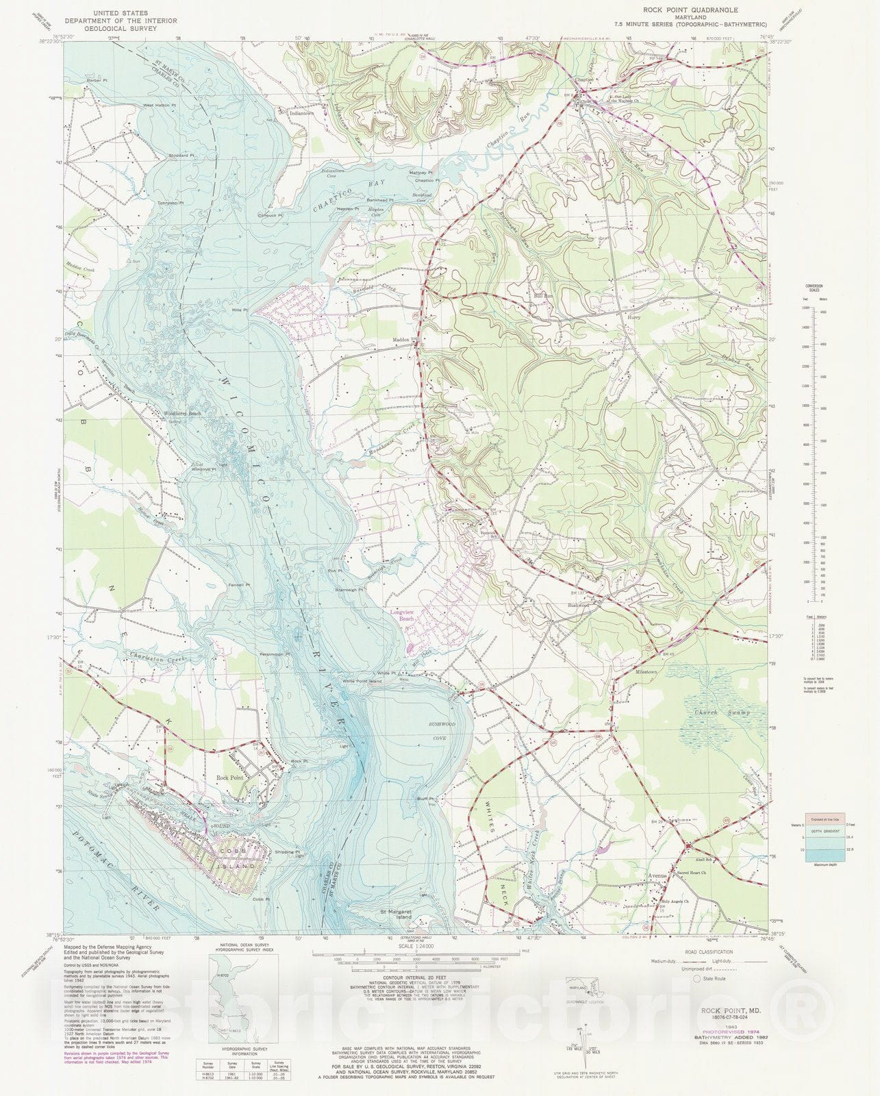 Historic Nautical Map - Rock Point Md, MD, 1974 NOAA Topographic Bathy ...