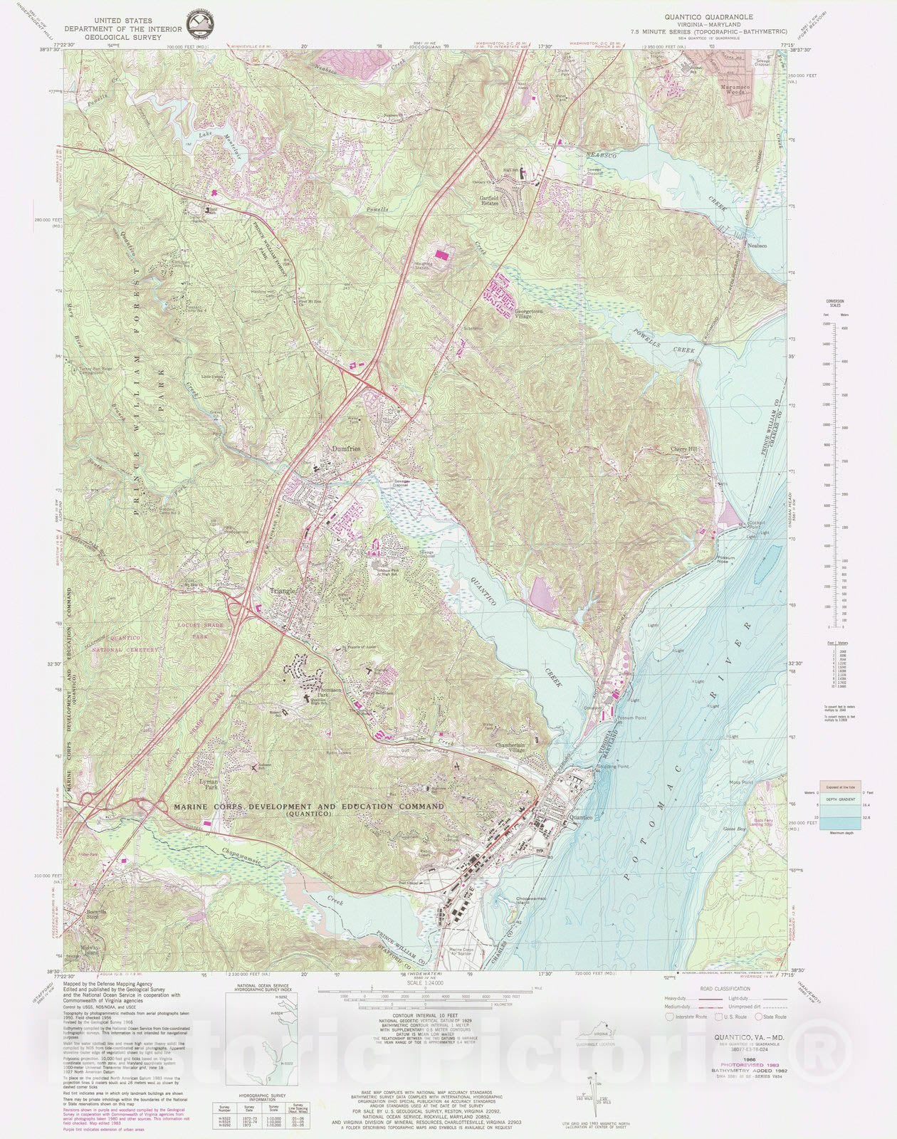Historic Nautical Map - Quantico Va Md, MD, VA, 1983 NOAA Topographic ...