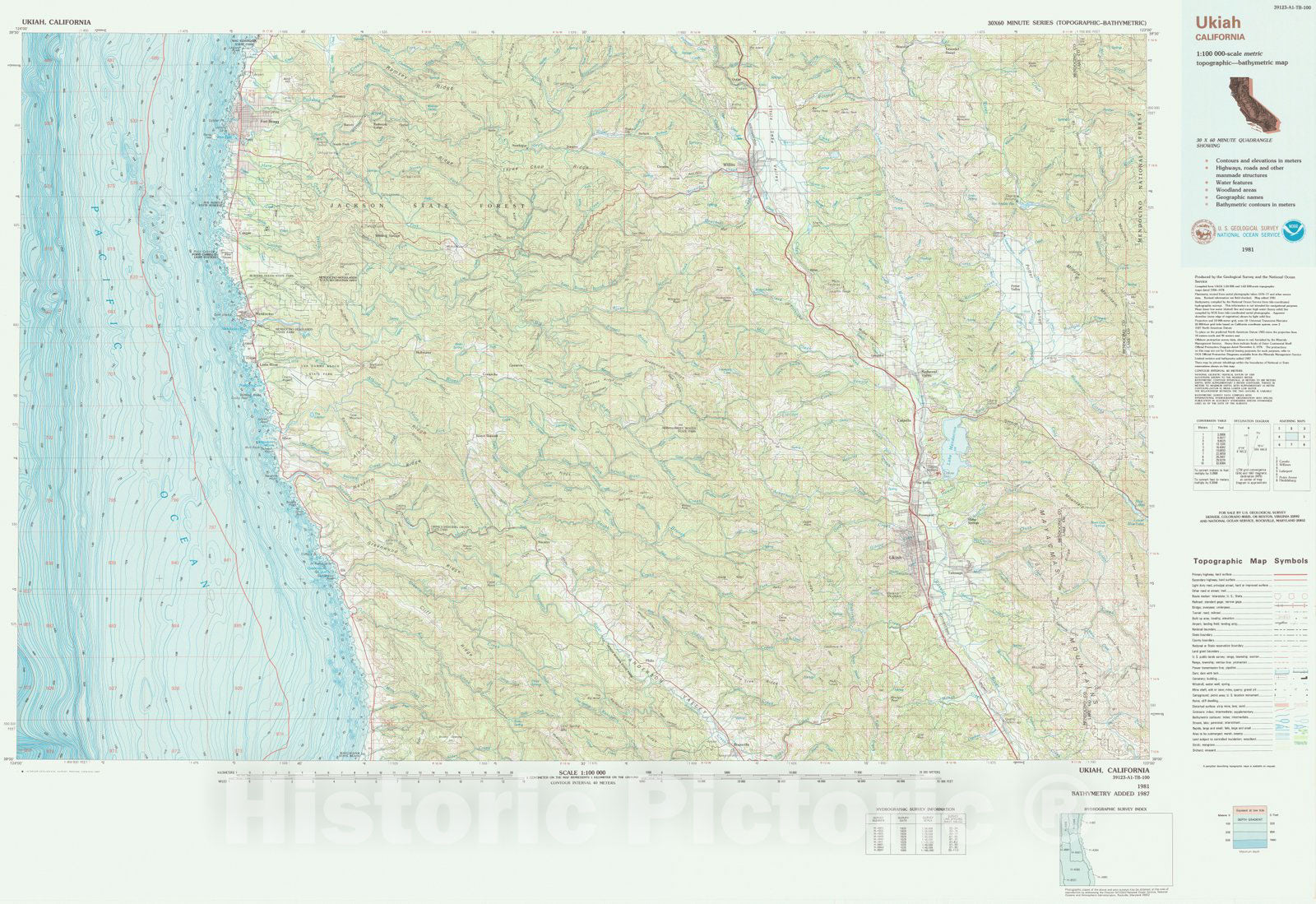 Historic Nautical Map - Ukiah, CA, 1981 NOAA Topographic Bathymetric H ...