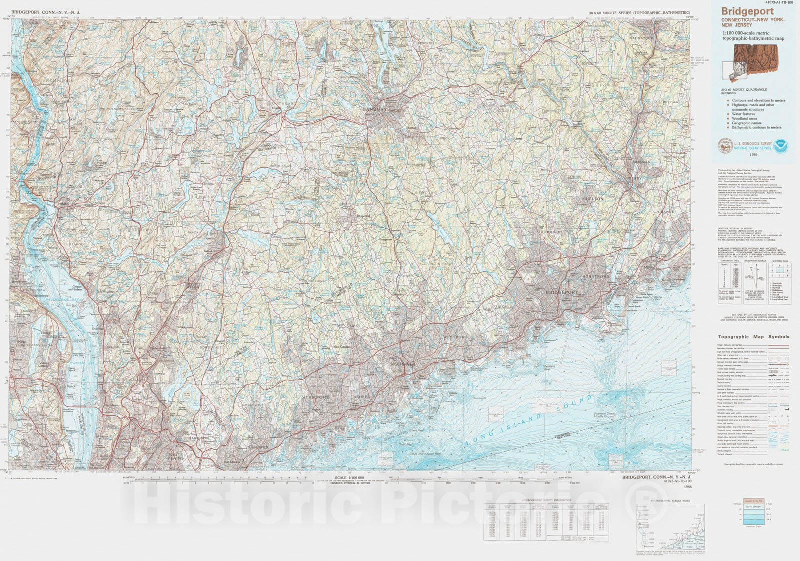 Historic Nautical Map - Bridgeport, NJ, NY, CT, 1986 NOAA Topographic ...