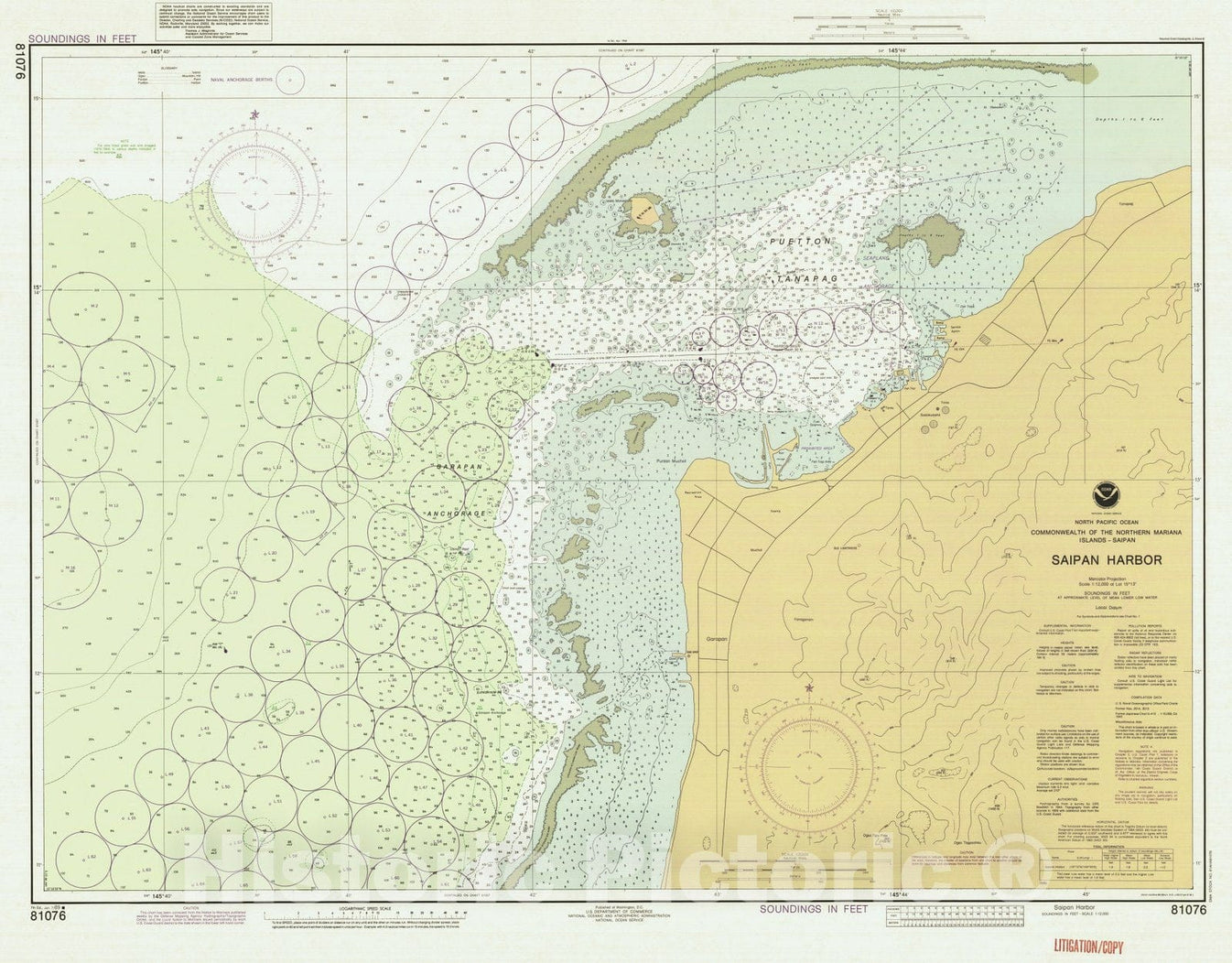 Historic Nautical Map - Saipan Harbor, MP, 1989 NOAA Chart - Vintage W ...