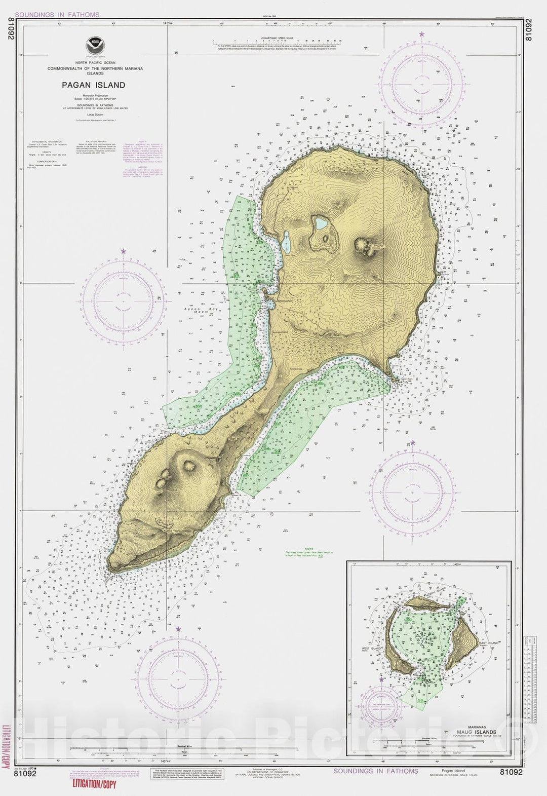 Historic Nautical Map - Pagan Island, MP, 1990 NOAA Chart - Vintage Wa ...