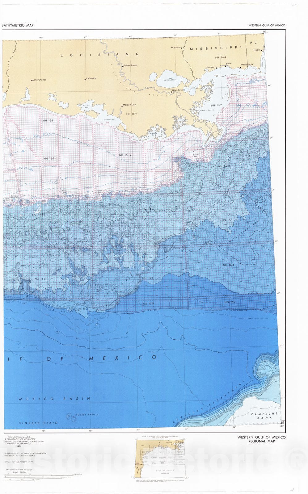 Historic Nautical Map - Western Gulf Of Mexico Pt. 2, AL, MS, LA, 1986 ...