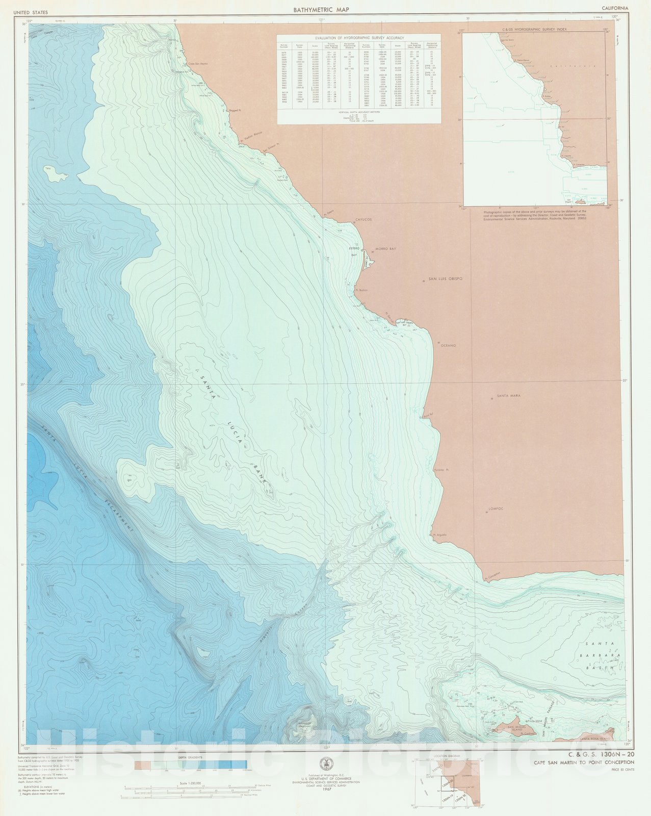 Historic Nautical Map - Cape San Martin To Point Conception, CA, 1967 ...