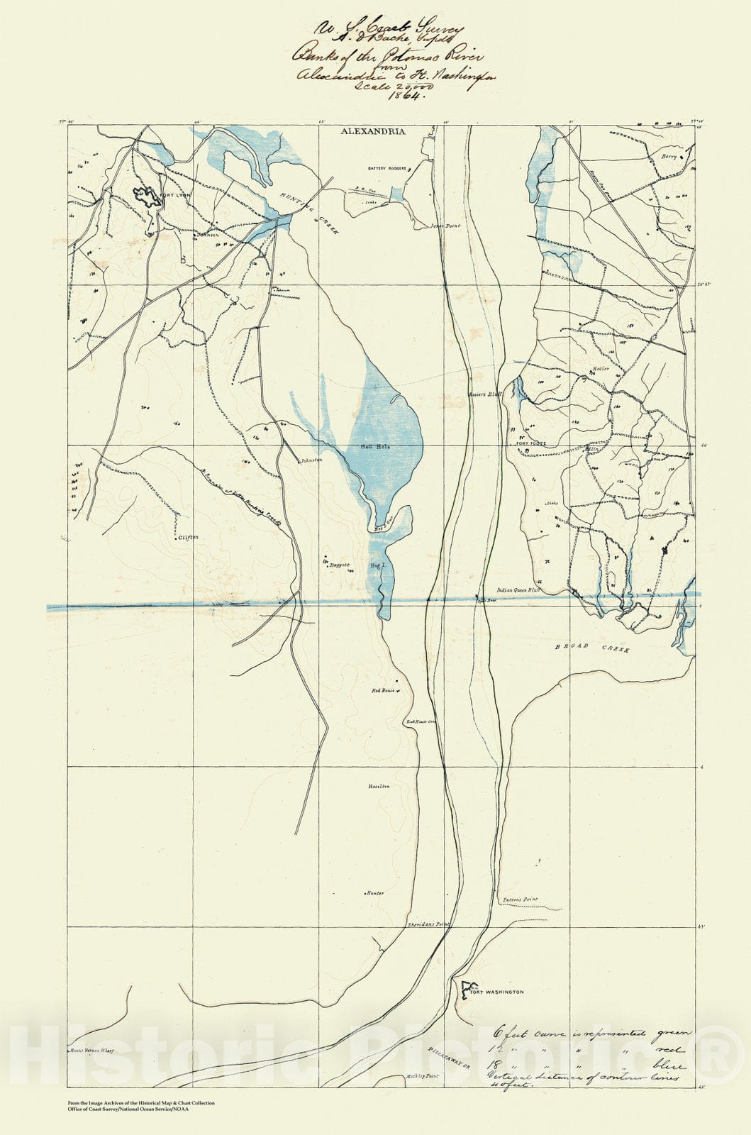 Historic Nautical Map - Banks Of The Potomic River, VA, MD, 1864 Civil ...