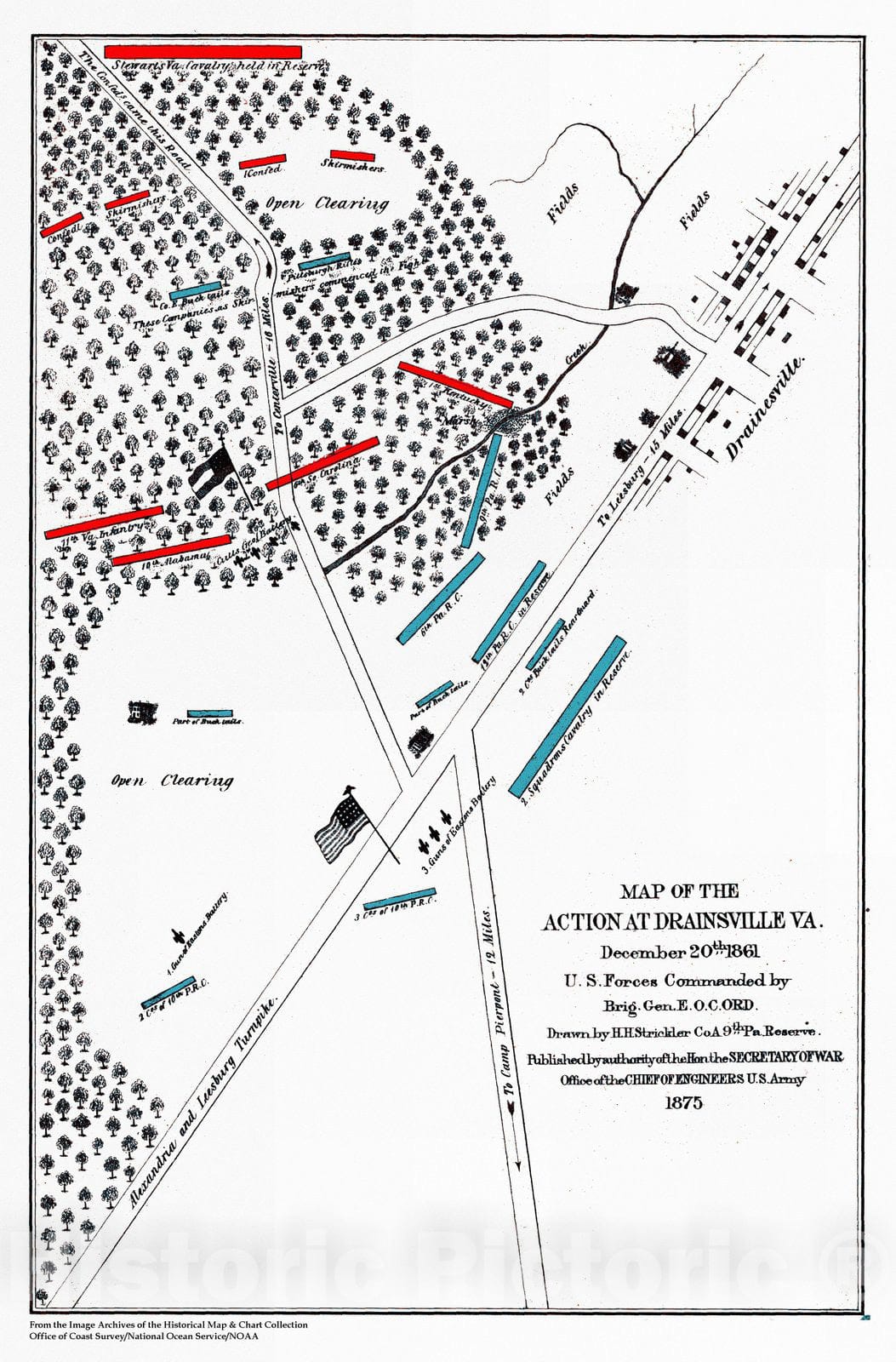 Historic Nautical Map - Map Of The Action At Drainsville, VA, 1875 Civ ...