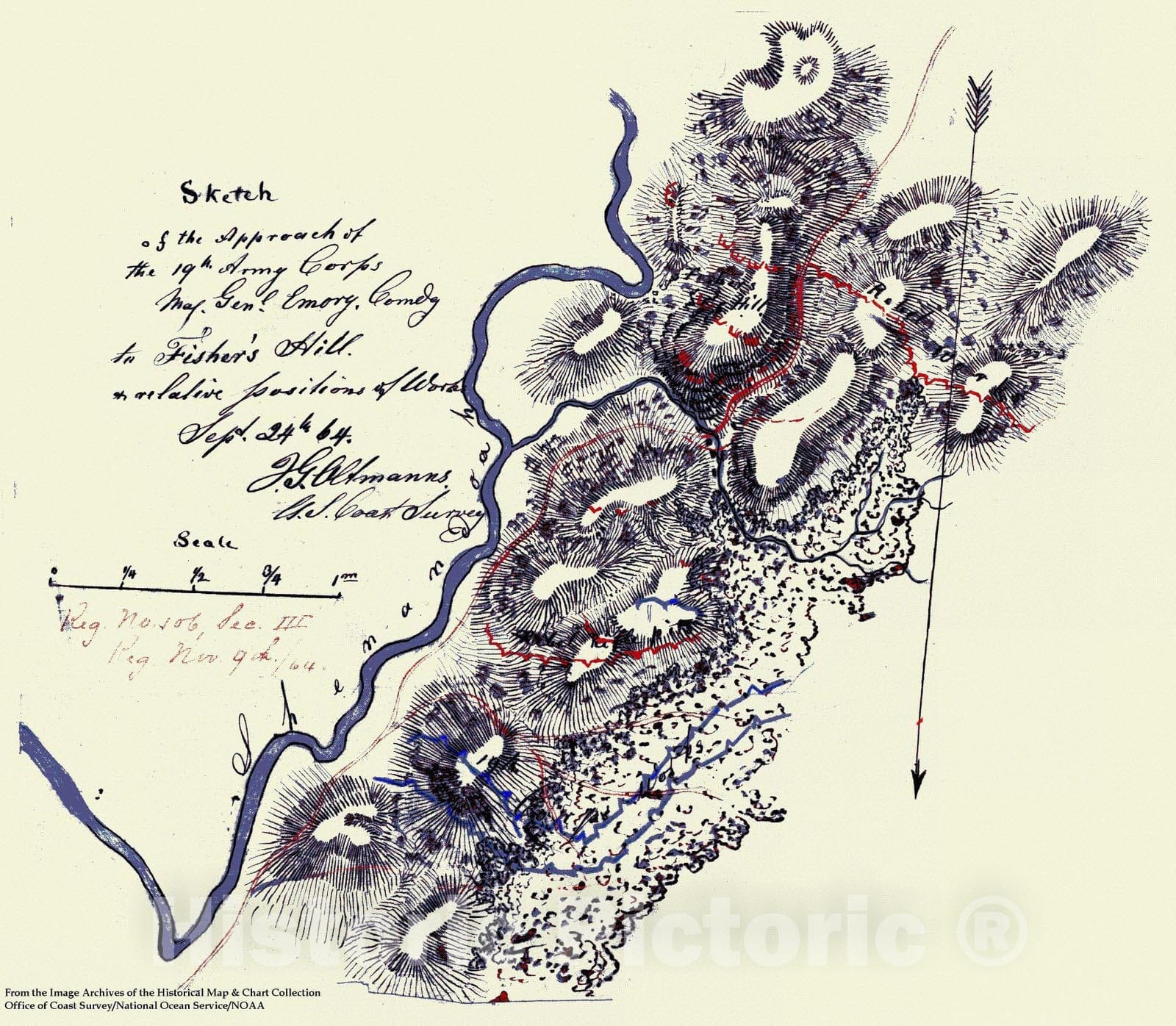 Historic Nautical Map - Sketch Of The Approach Of The 19Th Army Corps ...