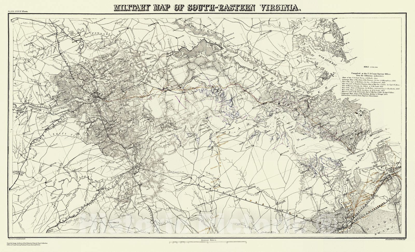Historic Nautical Map - Military Map Of South-Eastern Virginia, VA, 18 ...