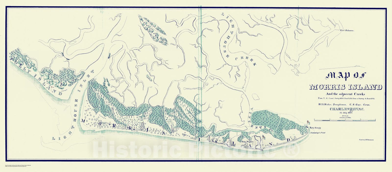 Historic Nautical Map - Map Of Morris Island And The Adjacent Creeks ...
