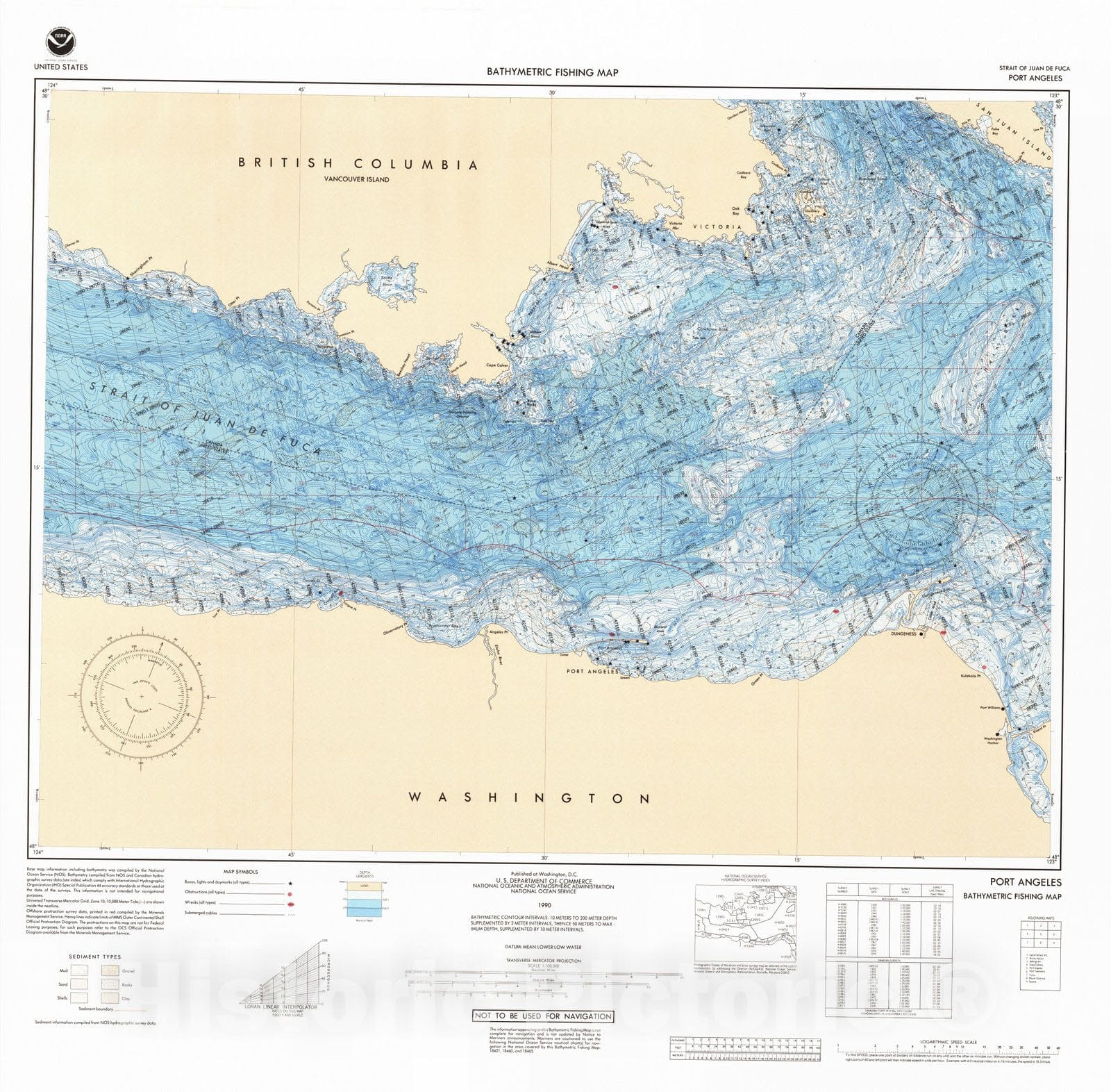 Historic Nautical Map - Port Angeles, WA, 1990 NOAA Bathymetric Map-Fi ...