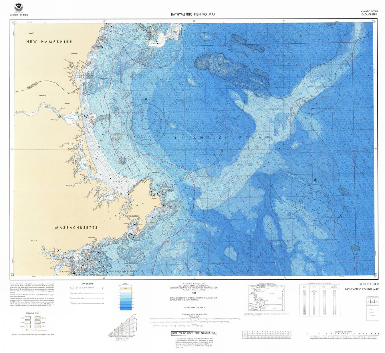 Historic Nautical Map - Gloucester, MA, NH, 1986 NOAA Bathymetric Map ...