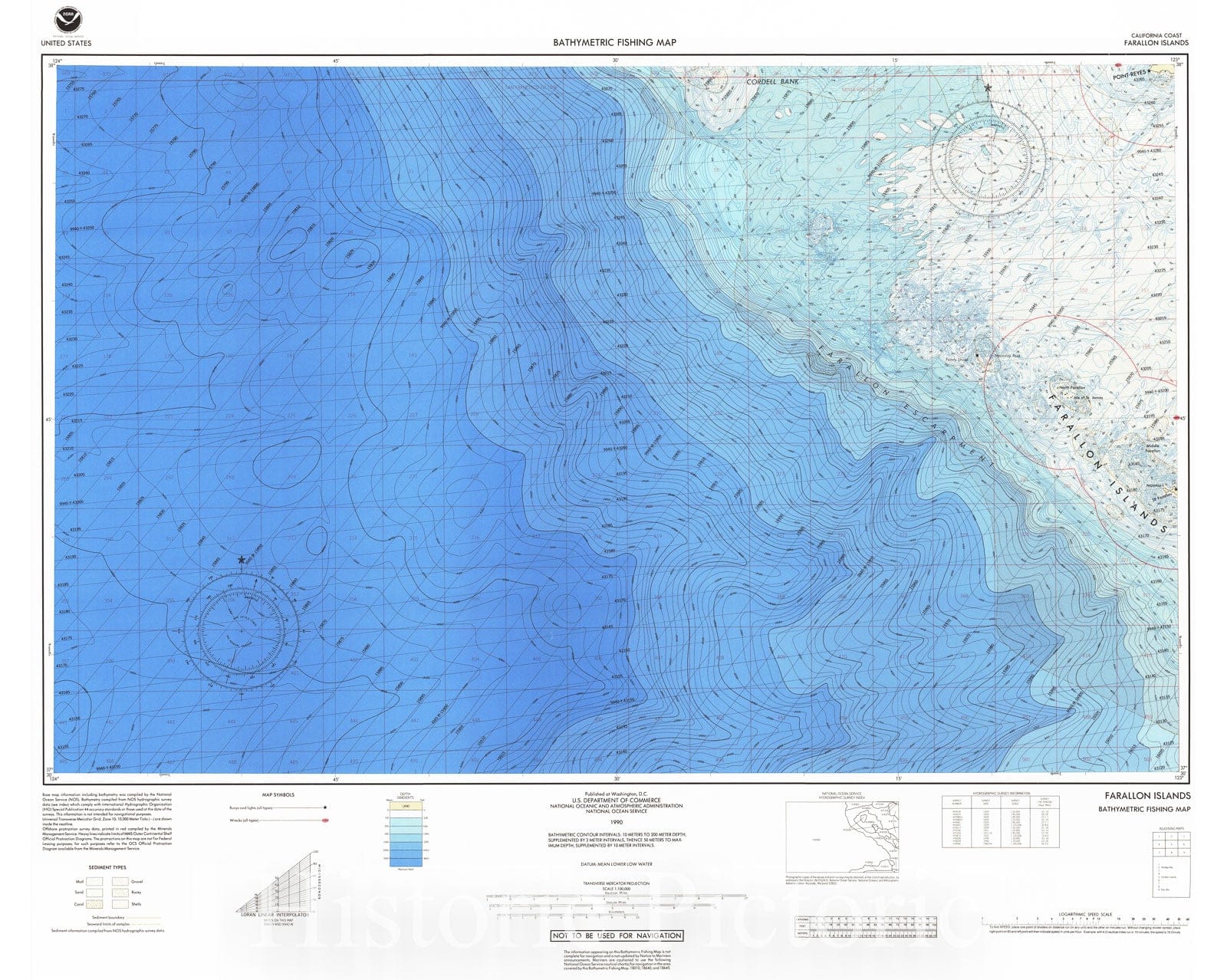 Historic Nautical Map - Farallon Islands, CA, 1990 NOAA Bathymetric Ma ...