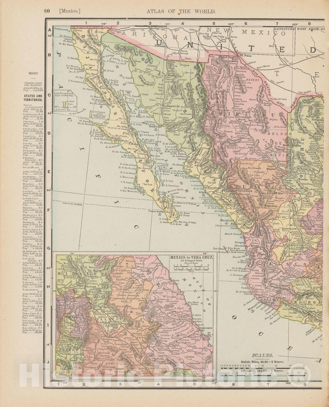 Historic Map : Mexico 1900 , Universal Atlas World , v2, Vintage Wall ...