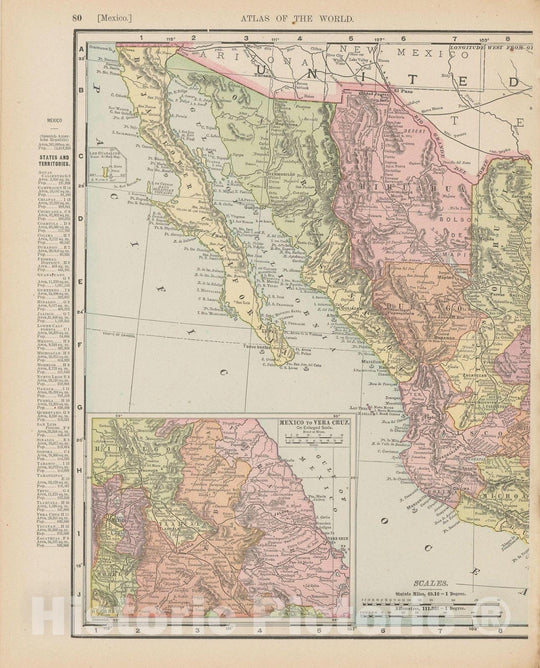Historic Map : Mexico 1900 , Universal Atlas World , v2, Vintage Wall ...