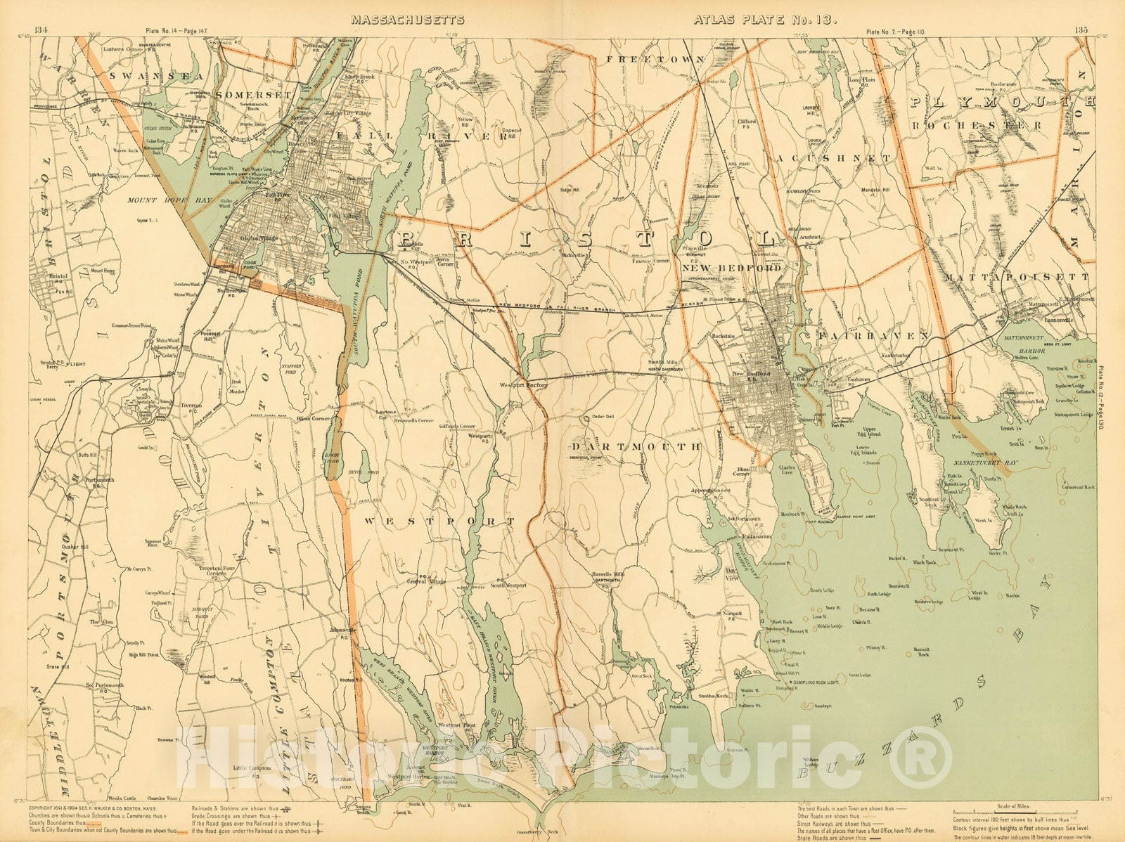 Historic Map : Atlas of Massachusetts, Dartmouth & Fairhaven & Fall Ri ...