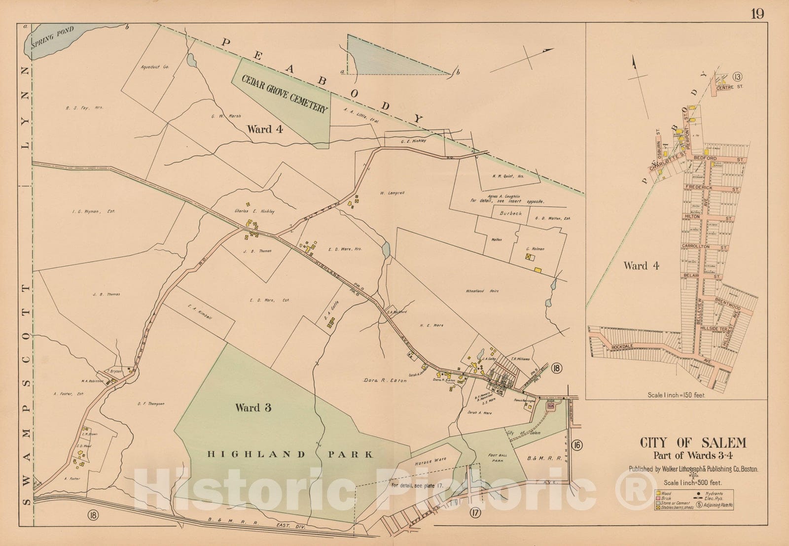 Historic Map : Atlas City of Salem, Salem 1911 Plate 019 , Vintage Wal ...