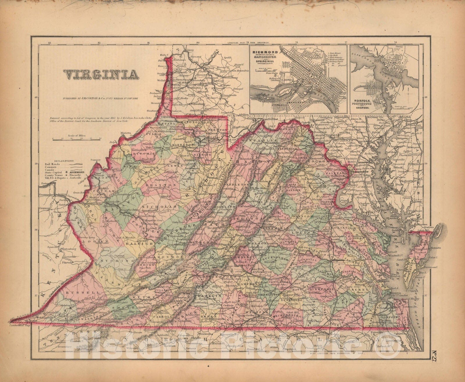 Historic Map : Virginia 1857 , General Atlas (Of The World) , Vintage ...