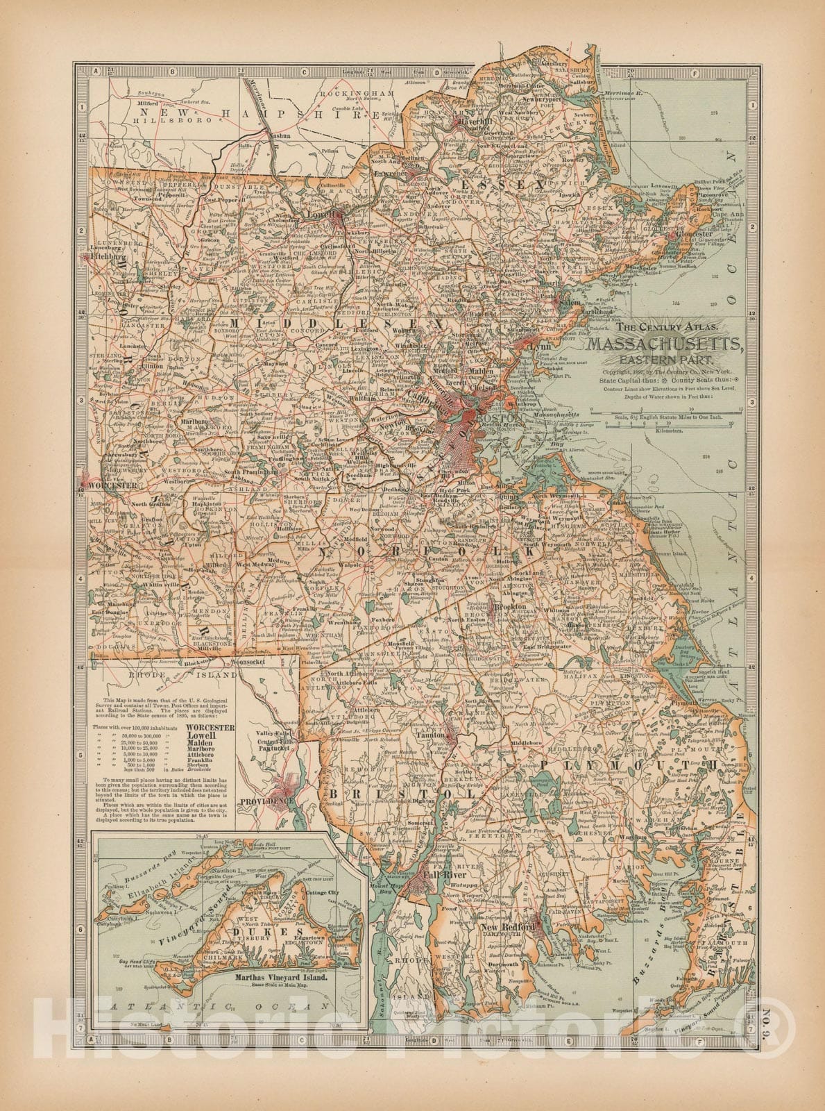 Historic Map : Massachusetts 1897 , The Century Atlas World , Vintage ...