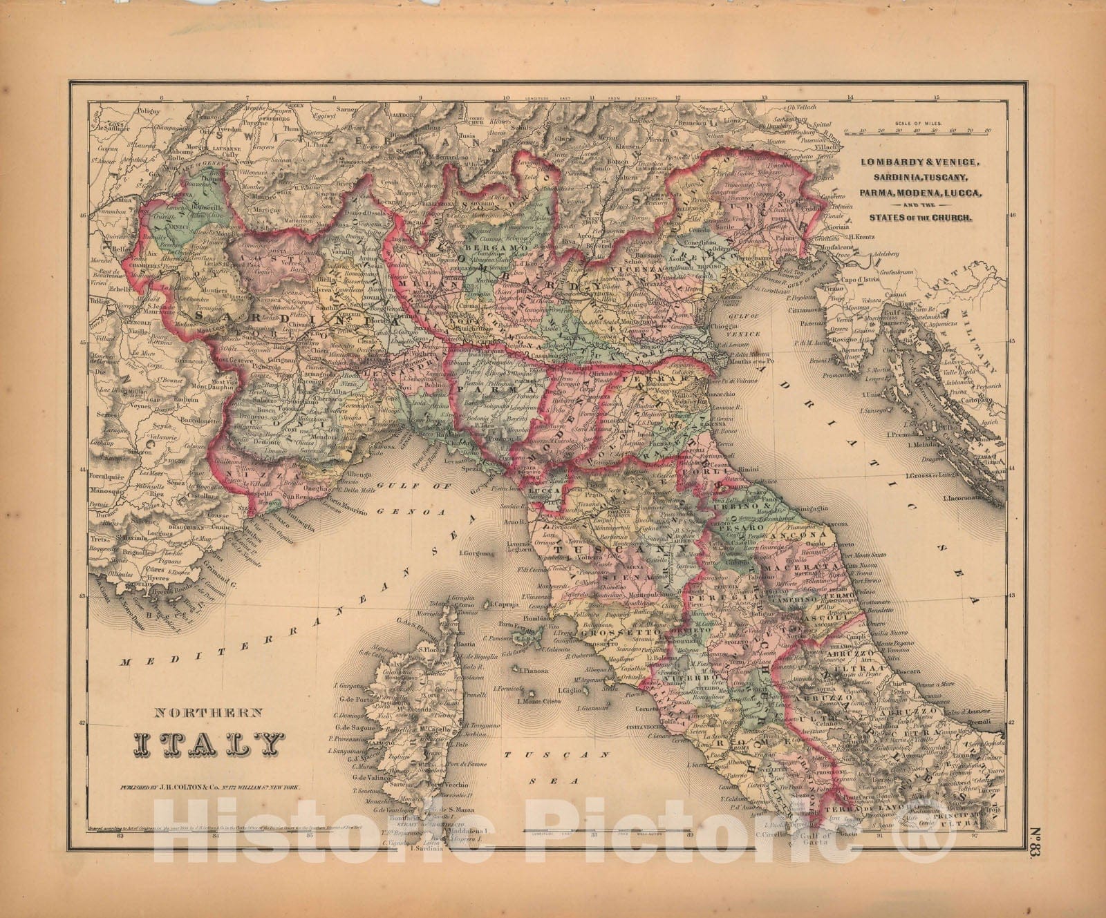 Historic Map : General Atlas (Of The World), Italy 1857 , v2, Vintage ...