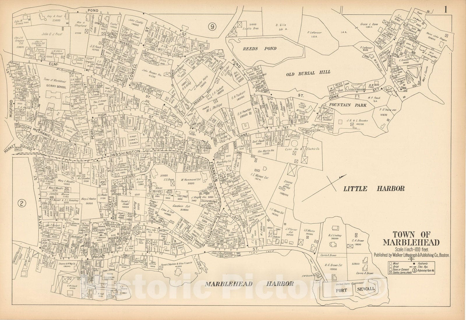 Historic Map : Atlas of Marblehead, Marblehead 1910 Plate 001 , Vintag ...