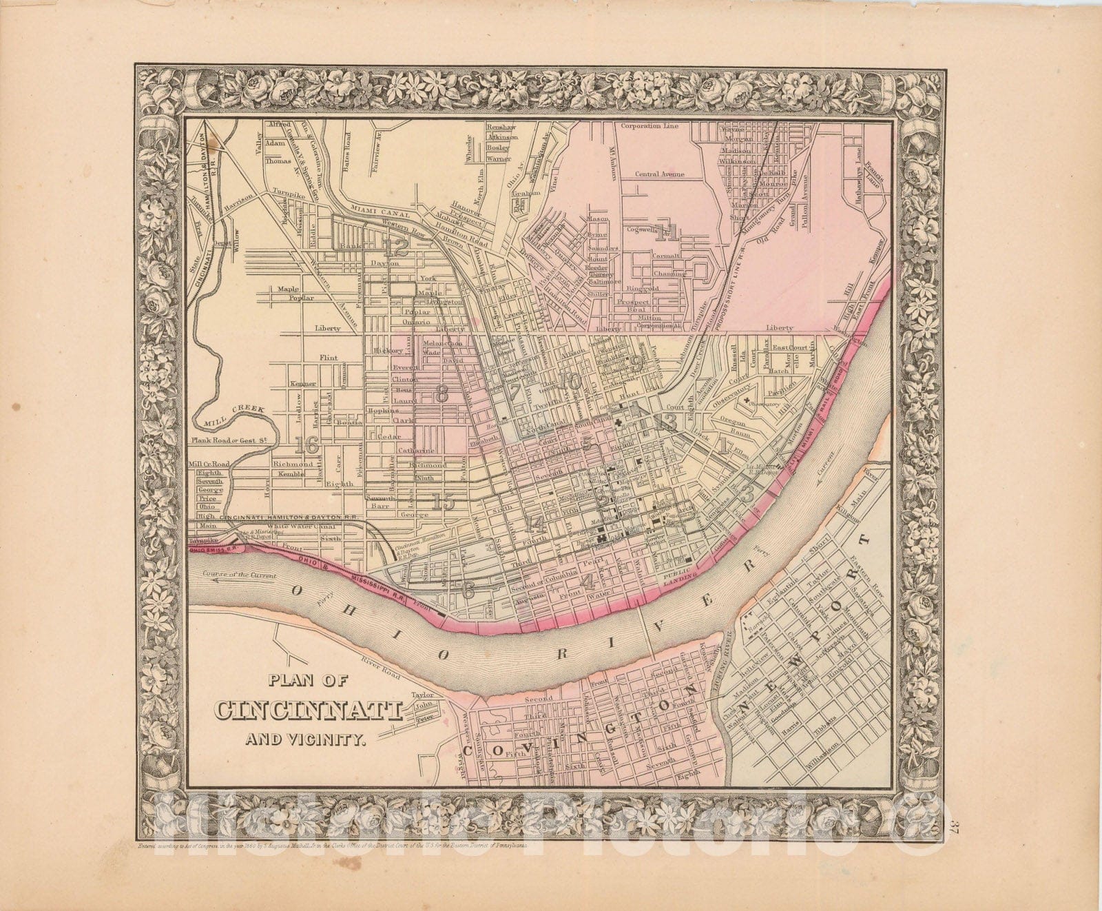 Historic Map : Cincinnati 1864 , New General (World) Atlas , Vintage W ...