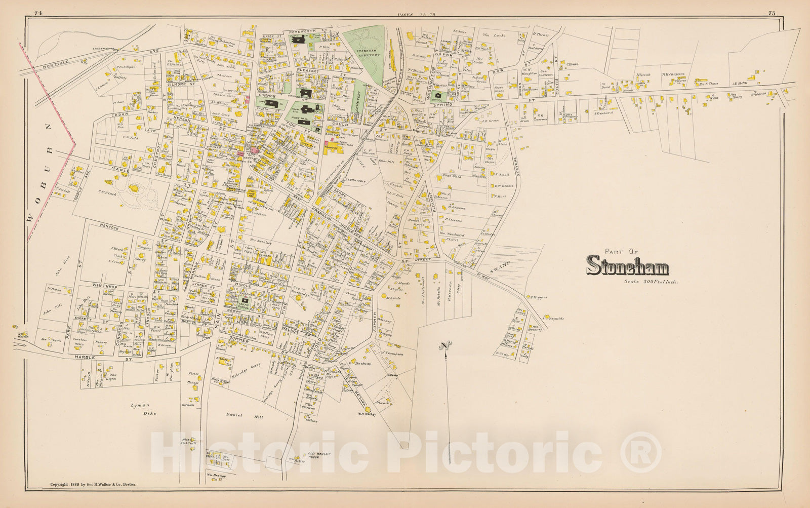 Historic Map : Atlas of Middlesex County, Massachusetts, Stoneham 1889 ...