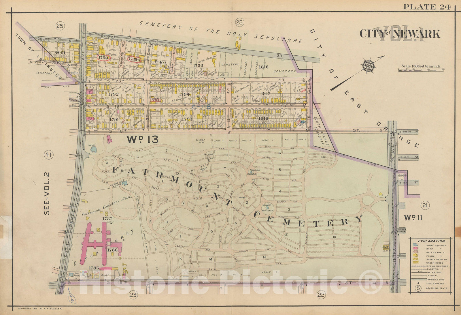 Historic Map : Atlas of Newark, Volume 1, Newark 1911 Plate 024 , Vint ...