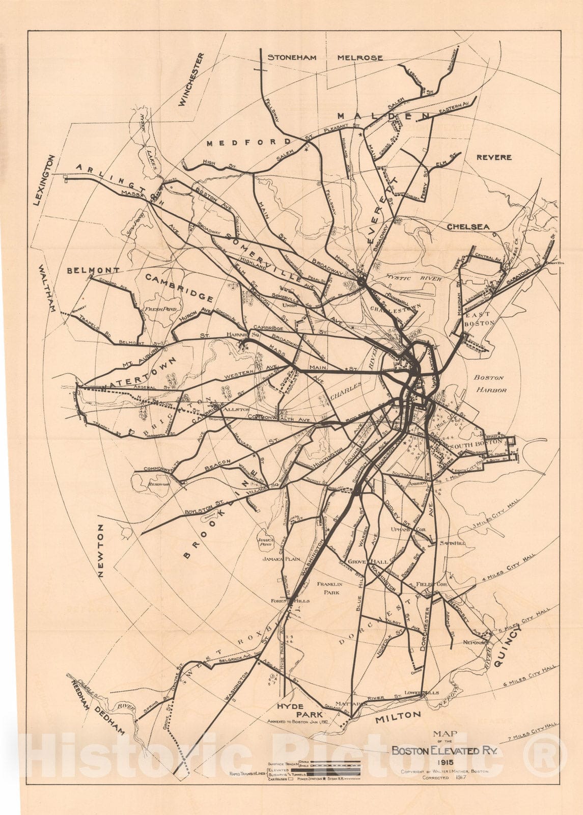 Historic Map : Greater Boston Transit Maps, Boston Elevated Railway 19 ...