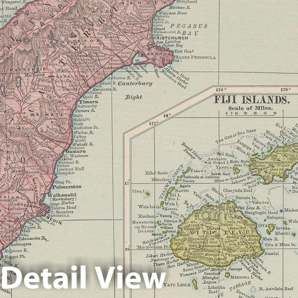 Historic Map : New Zealand & Fiji 1900 , Universal Atlas World , Vinta ...