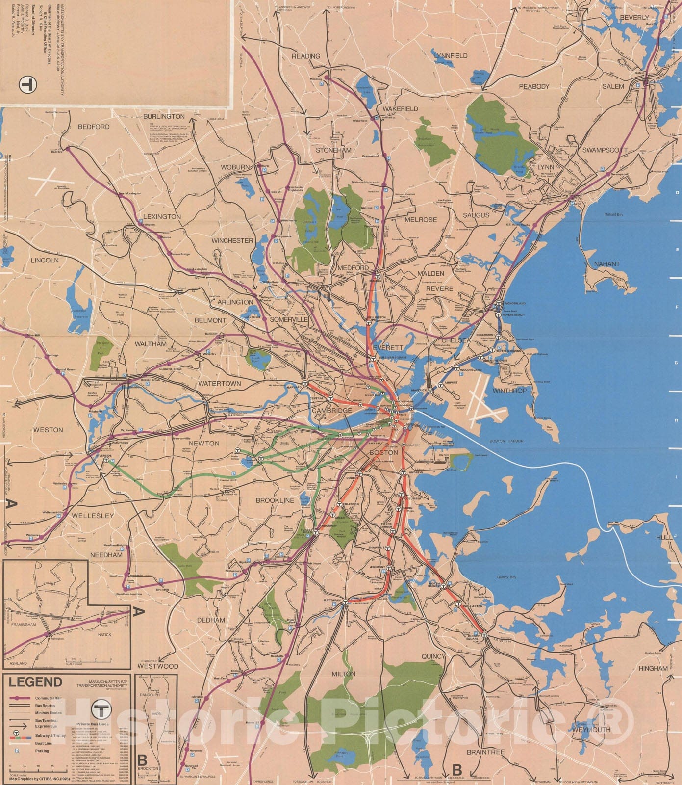 Historic Map : Greater Boston Transit Maps, MBTA System Route Map: Spr ...