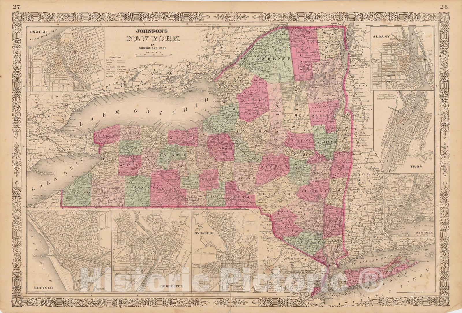 Historic Map : New York 1865 , Johnson's Family Atlas , Vintage Wall A ...