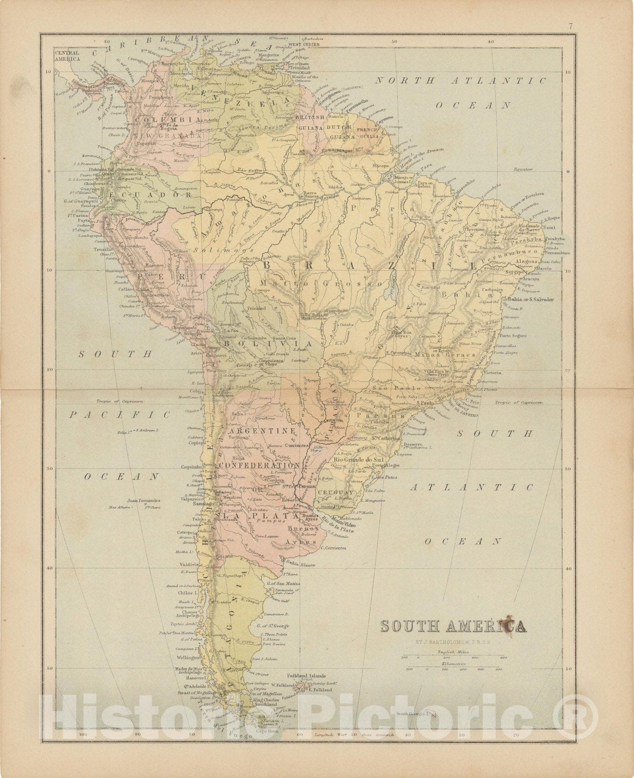 Historic Map : South America 1875 , Student Atlas of Modern Geography ...