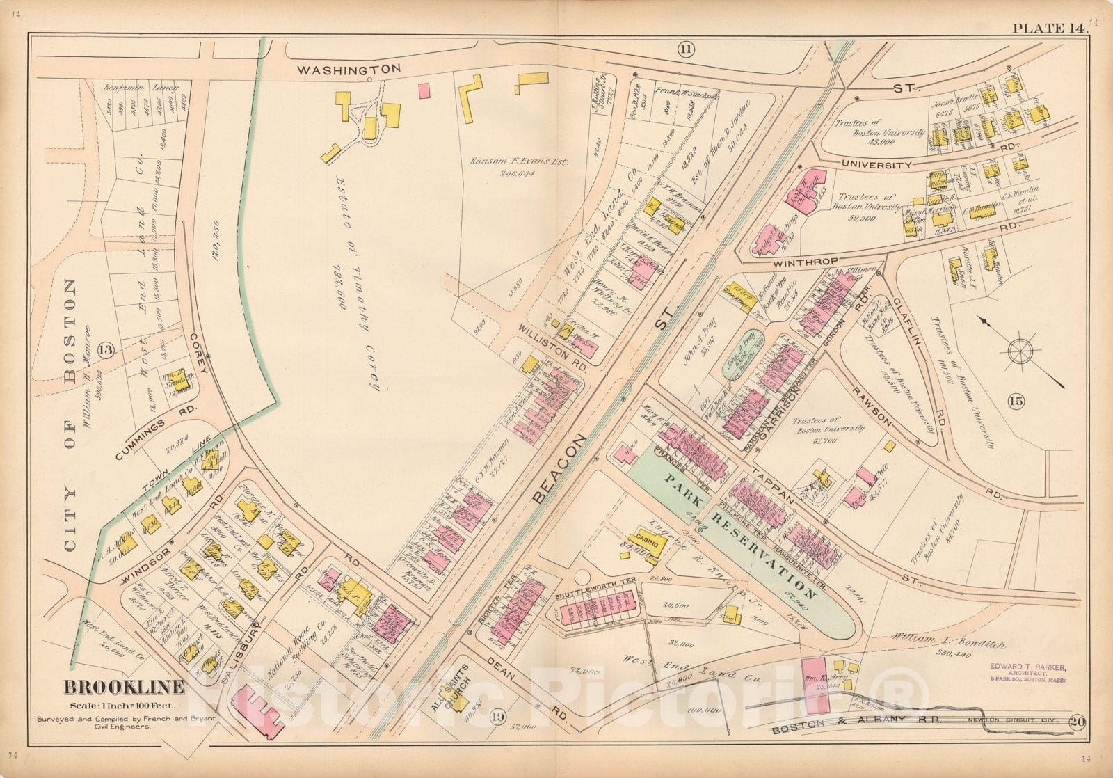 Historic Map : Atlas Town of Brookline, Brookline 1897 Plate 014 , Vin ...