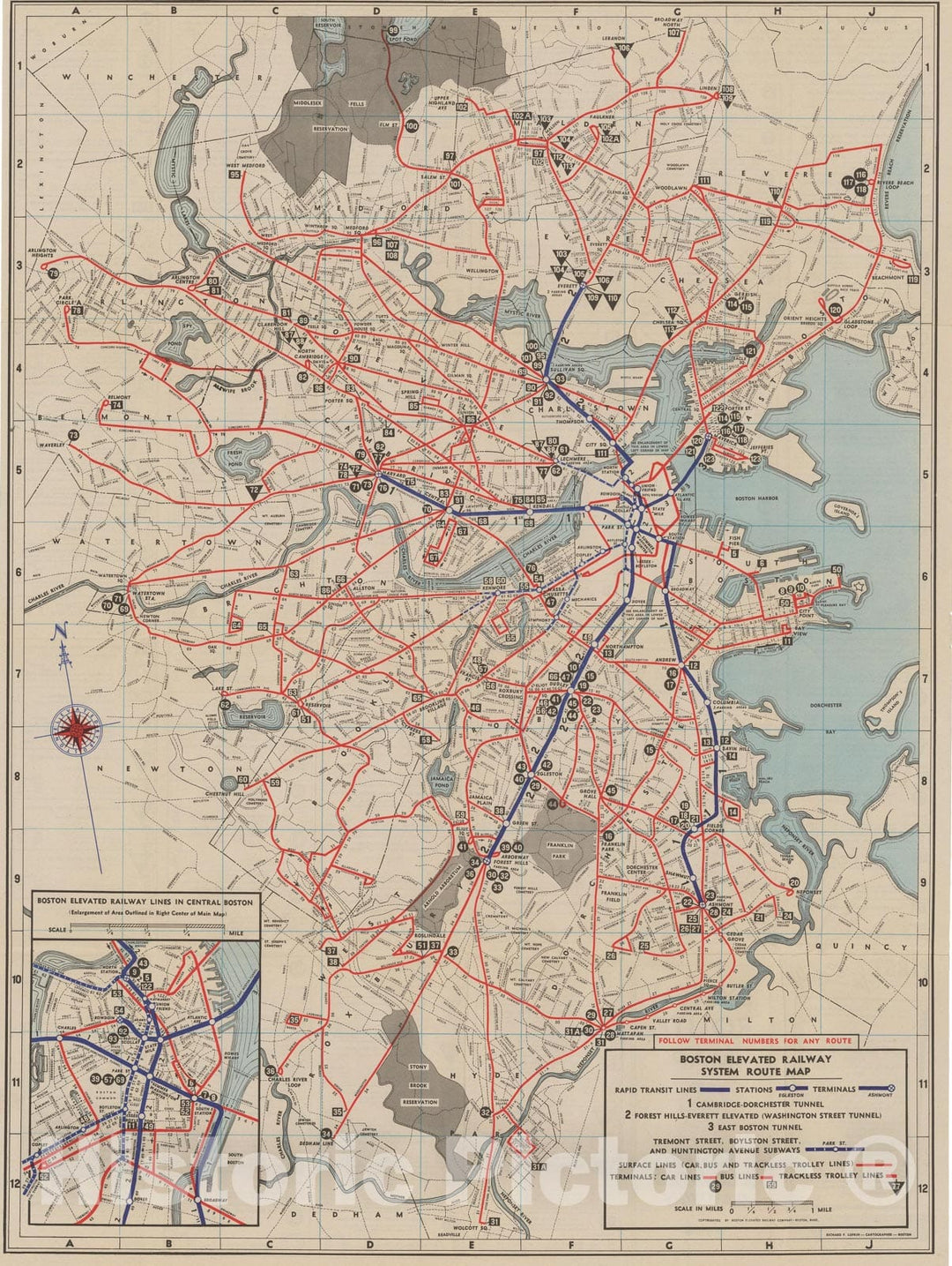 Historic Map : Greater Boston Transit Maps, Boston Elevated Railway Sy ...