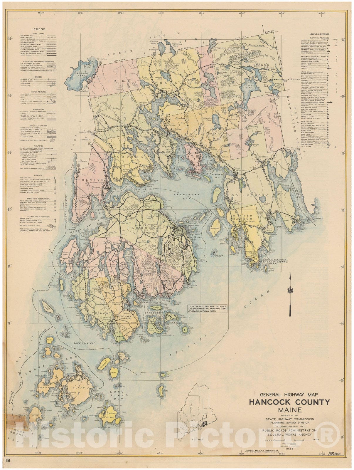 Historic Map : Maine General Highway County Maps, Hancock 1938 Plate 0 ...