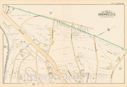 Historic Map : Atlas Town of Brookline, Brookline 1888 Plate R , Vinta ...