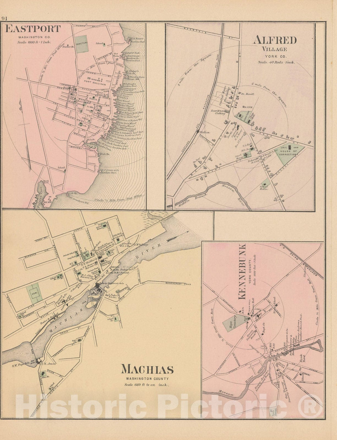 Historic Map : Atlas of Maine, Alfred & Eastport & Kennebunk & Machias ...