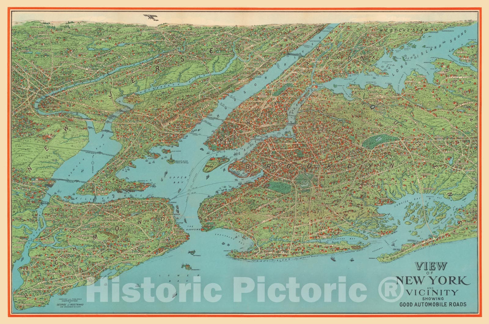 Historic Map : New York City 1920 Bird's Eye View , Vintage Wall Art ...