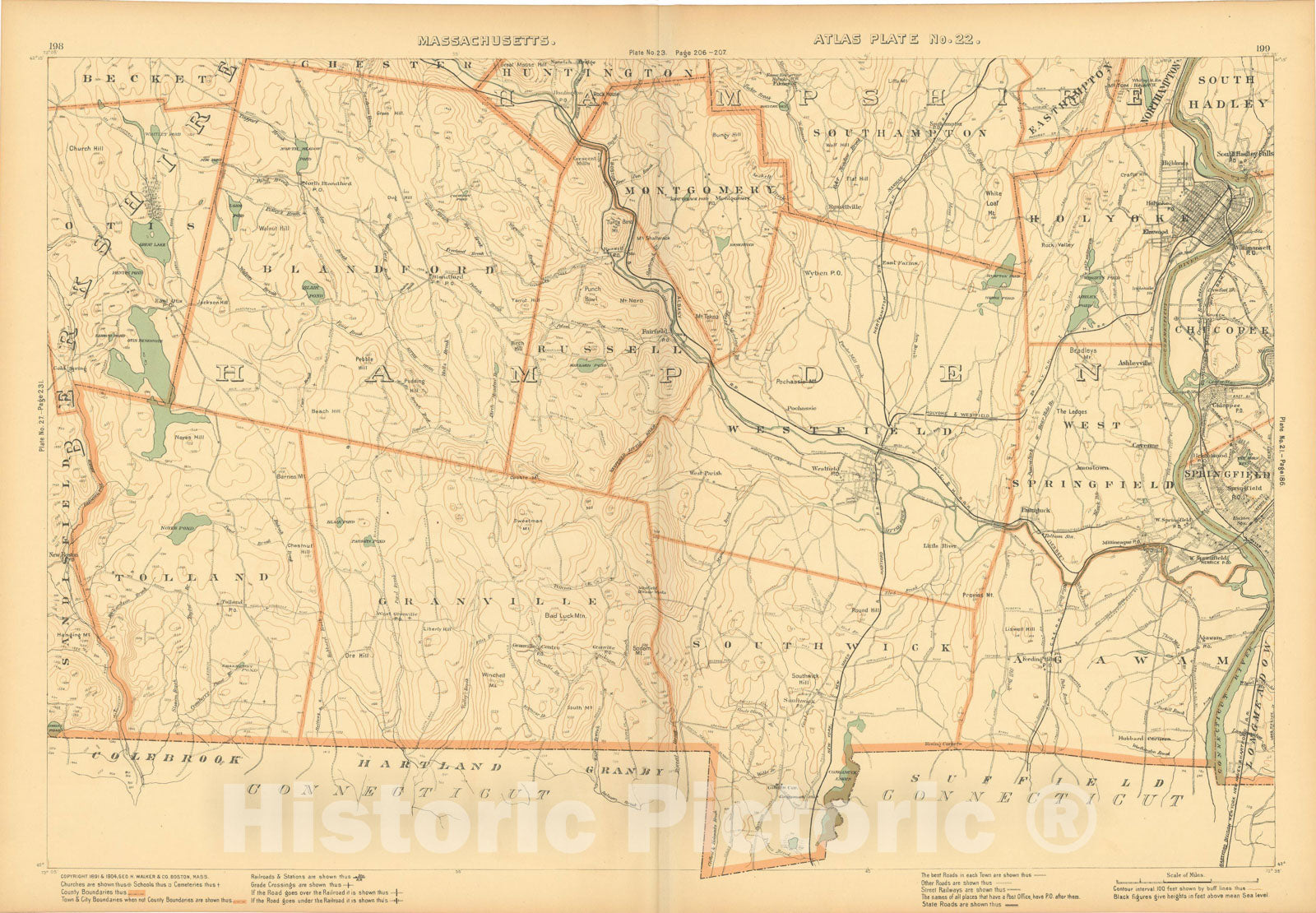 Historic Map : Atlas of Massachusetts, Agawam & Blandford & Granville ...