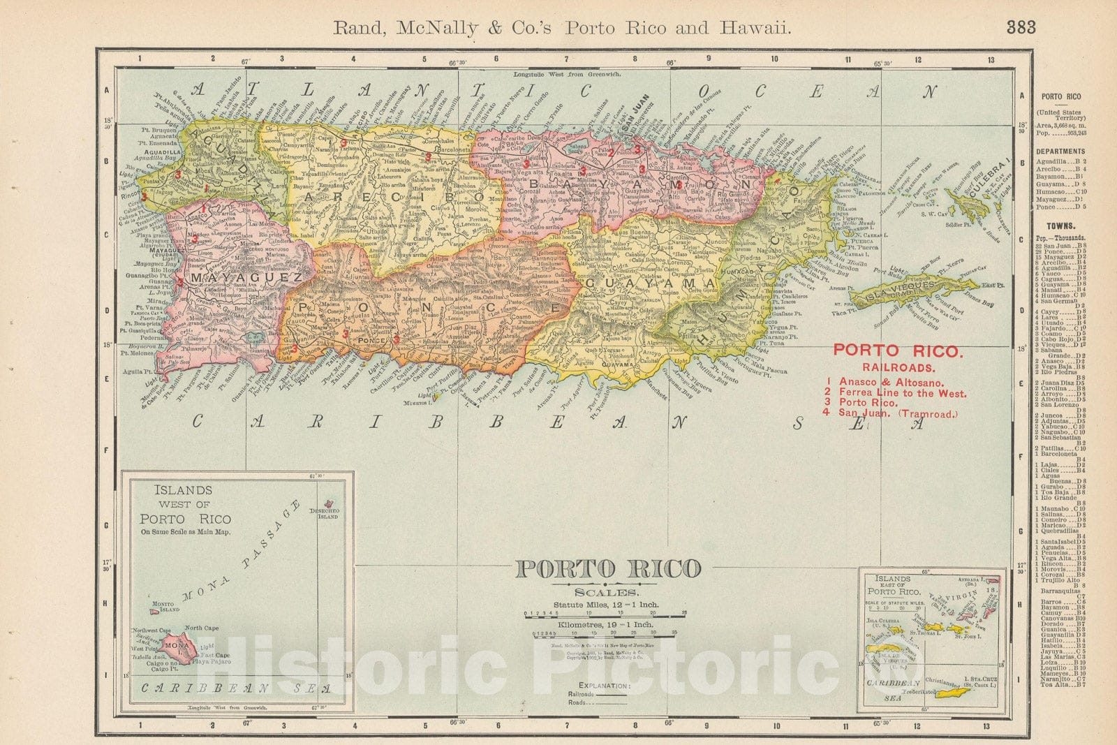 Historic Map : Puerto Rico 1903 , Rand McNally Business Atlas , Vintag ...