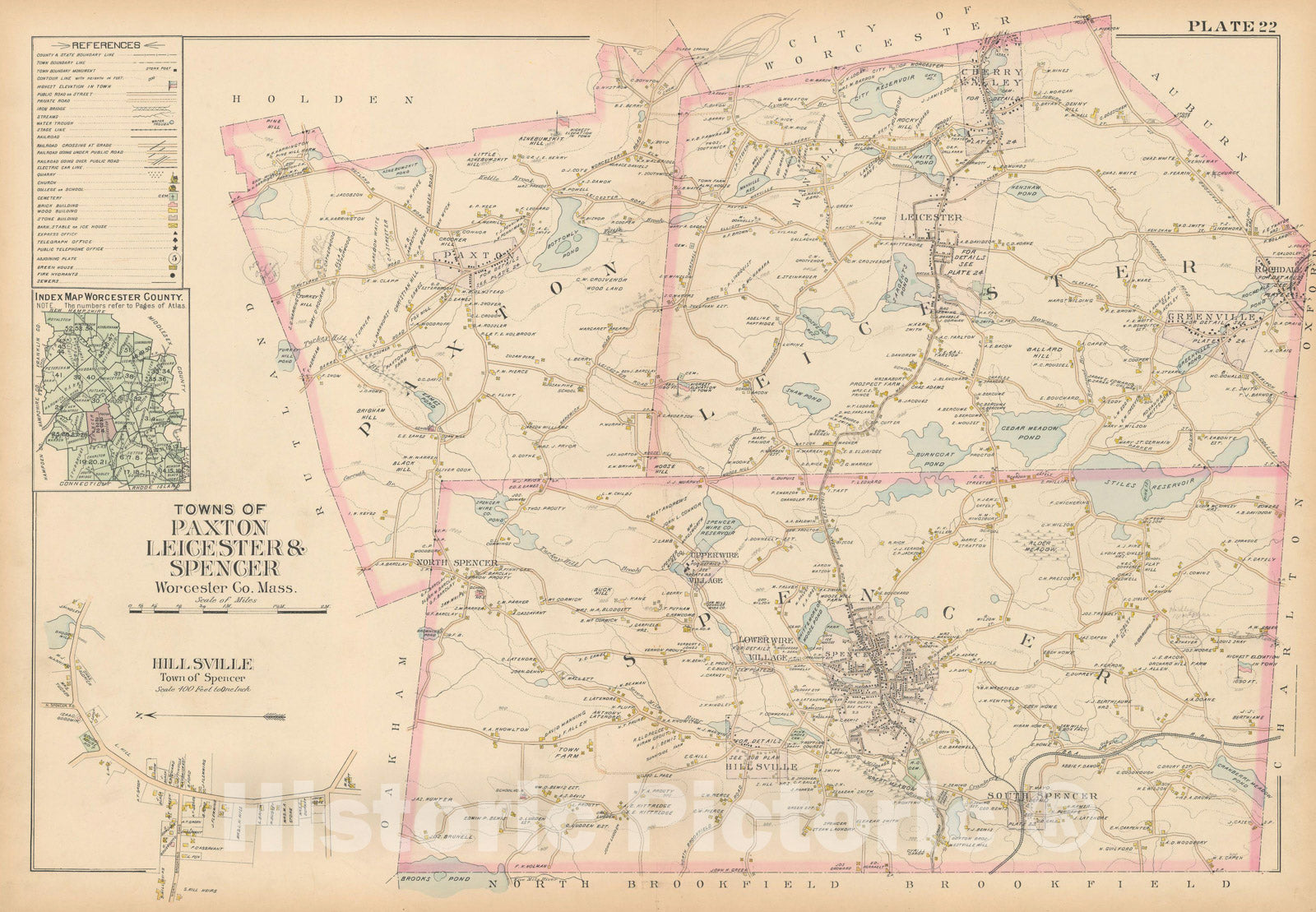 Historic Map : New Topo Atlas County of Worcester, Leicester & Paxton ...