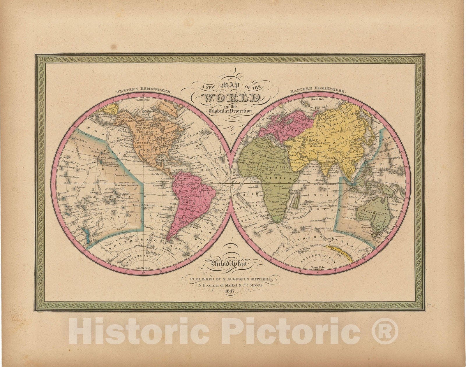Historic Map : World Map 1847 , Vintage Wall Art - Historic Pictoric