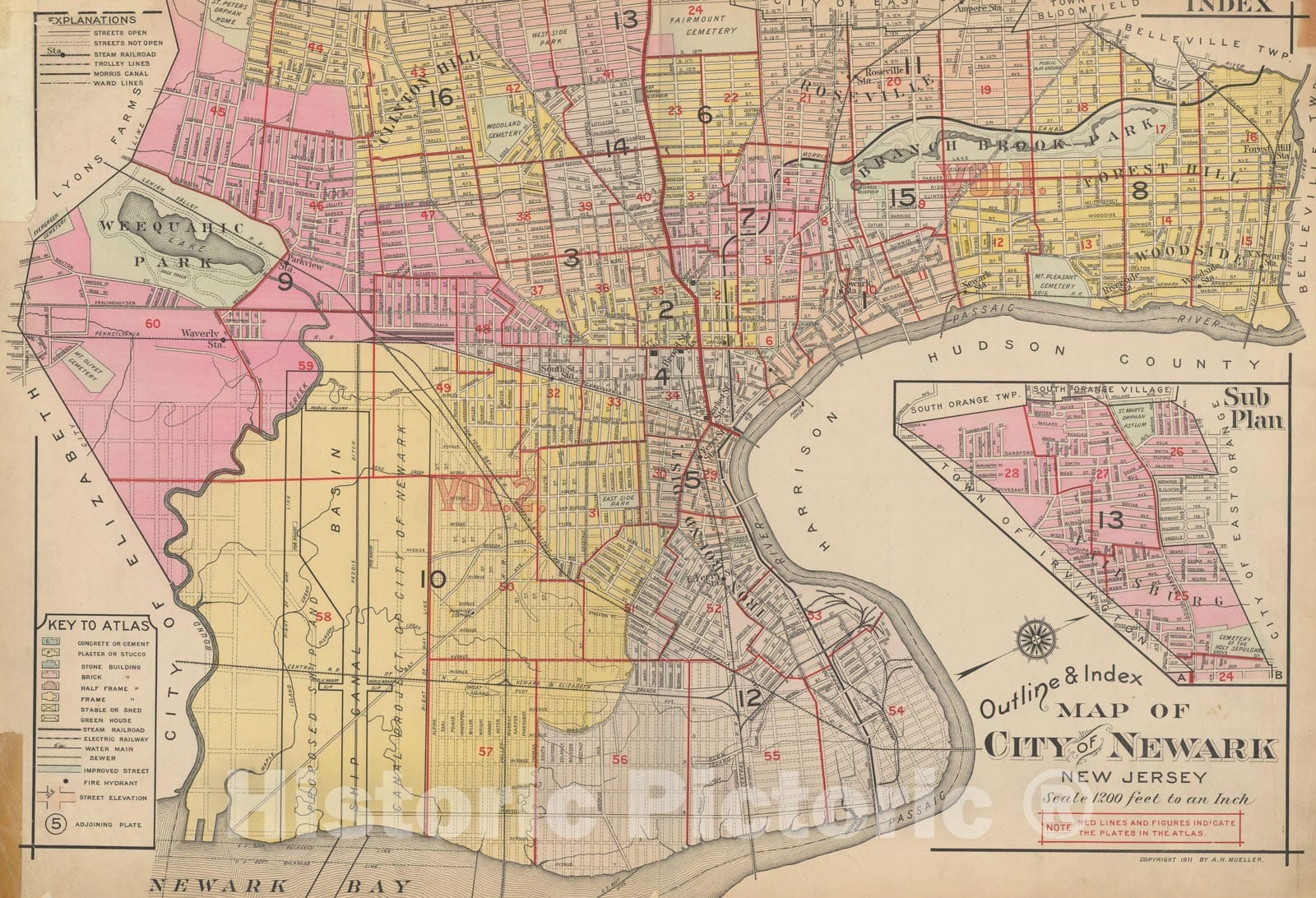 Historic Map : Atlas of Newark, Volume 1, Newark 1911 Index Plate , Vi ...