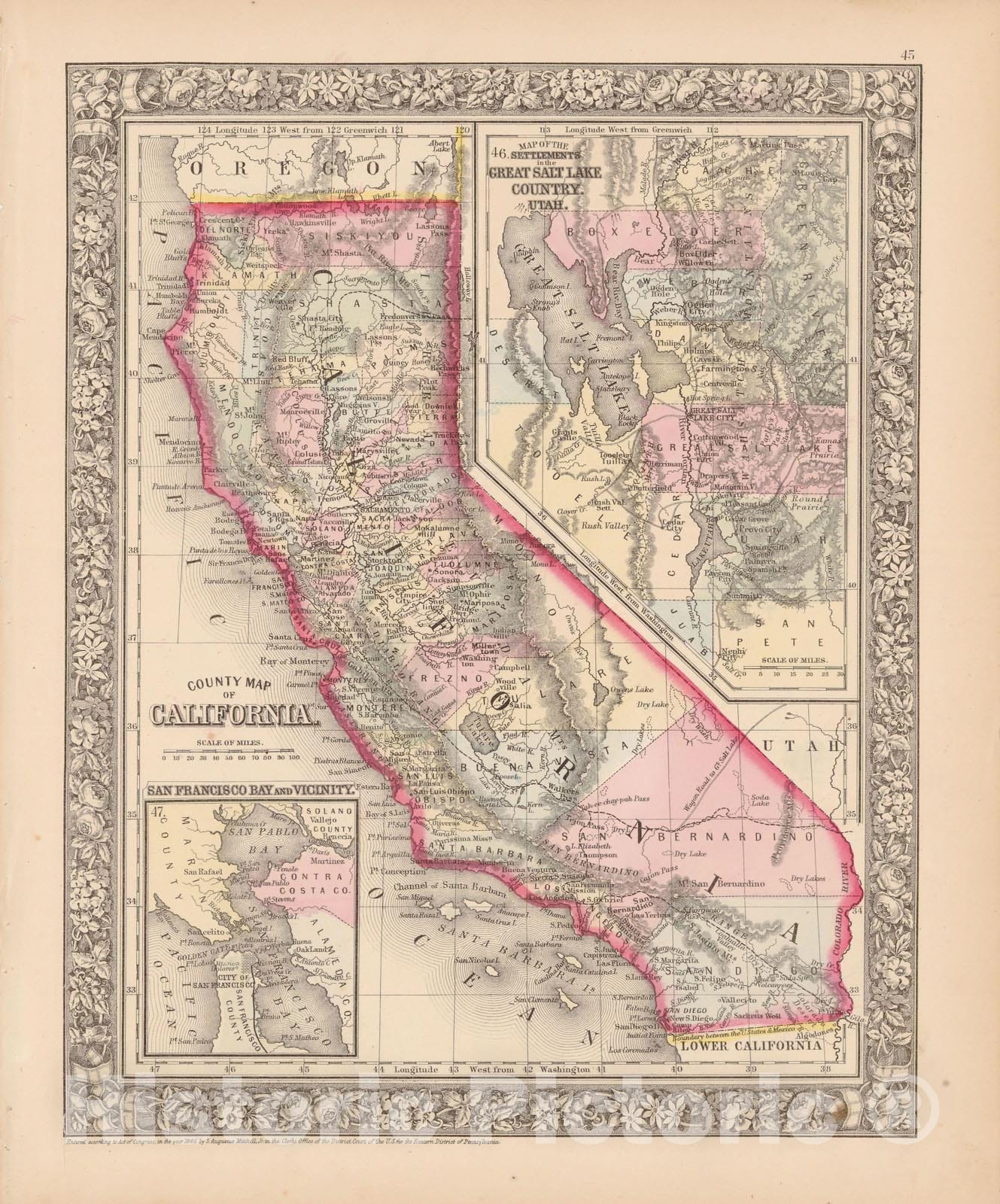 Historic Map : California 1864 , New General (World) Atlas , Vintage W ...