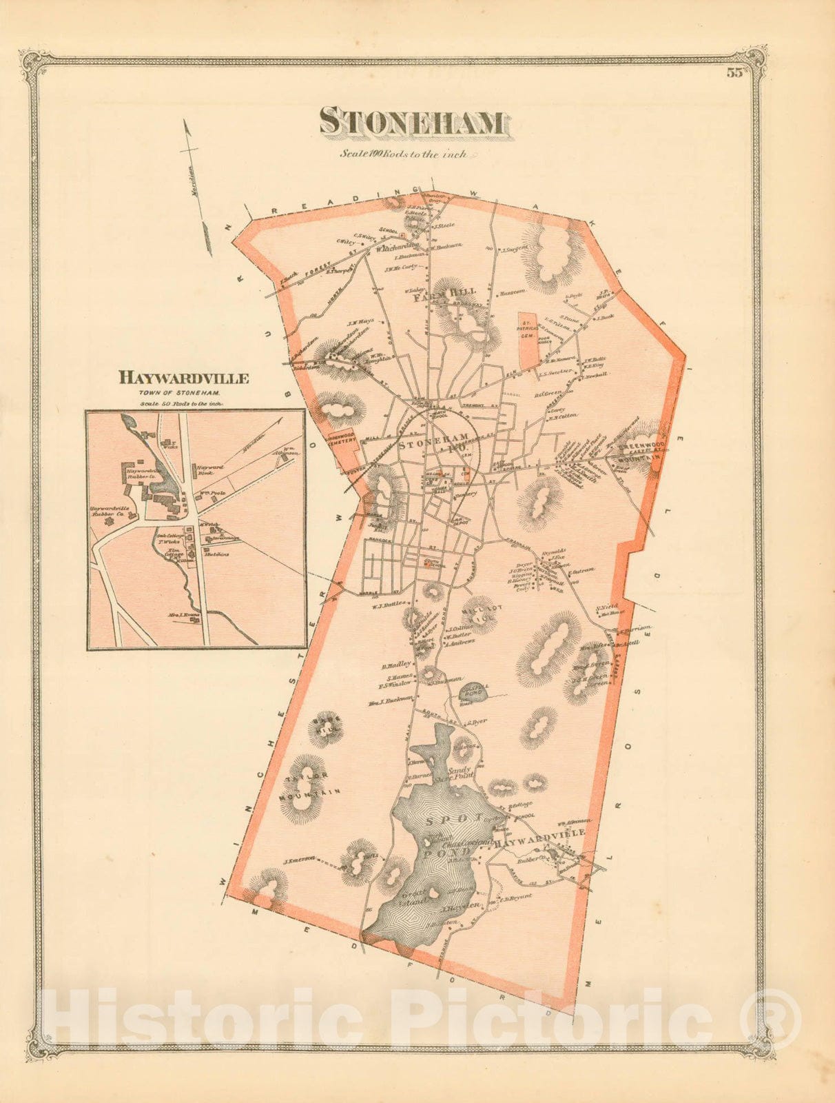 Historic Map : County Atlas of Middlesex Massachusetts, Stoneham 1875 ...