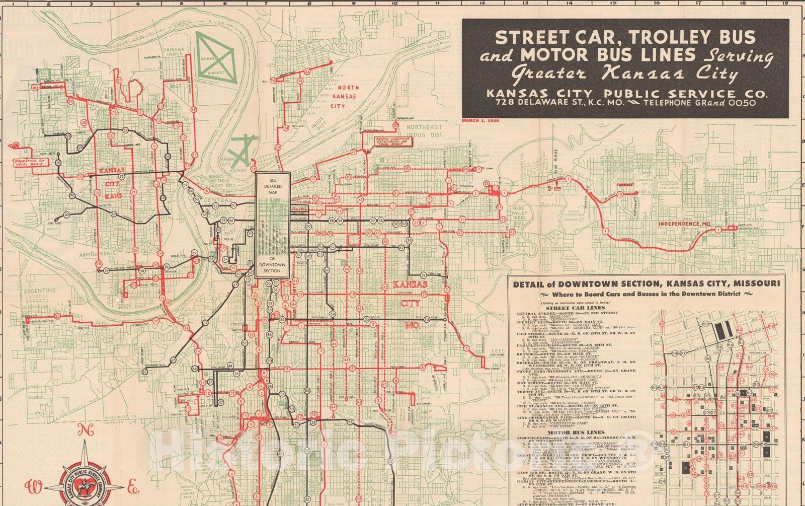 Historic Map : Transit Map of Kansas City, March 1 1948 Railroad, Vint ...