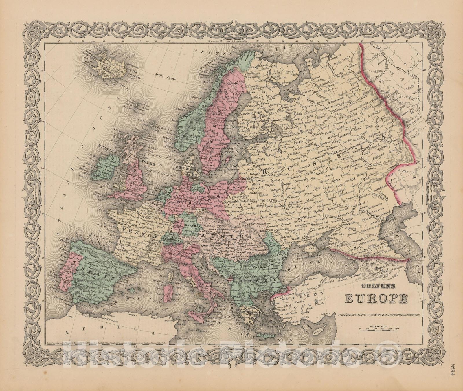 Historic Map : Europe 1855 , Colton's Atlas World , Vintage Wall Art ...