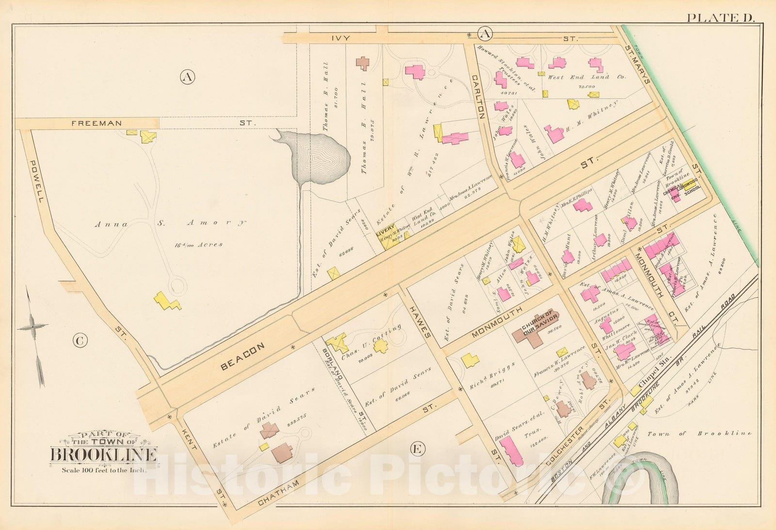 Historic Map : Atlas Town of Brookline, Brookline 1888 Plate D , Vinta ...
