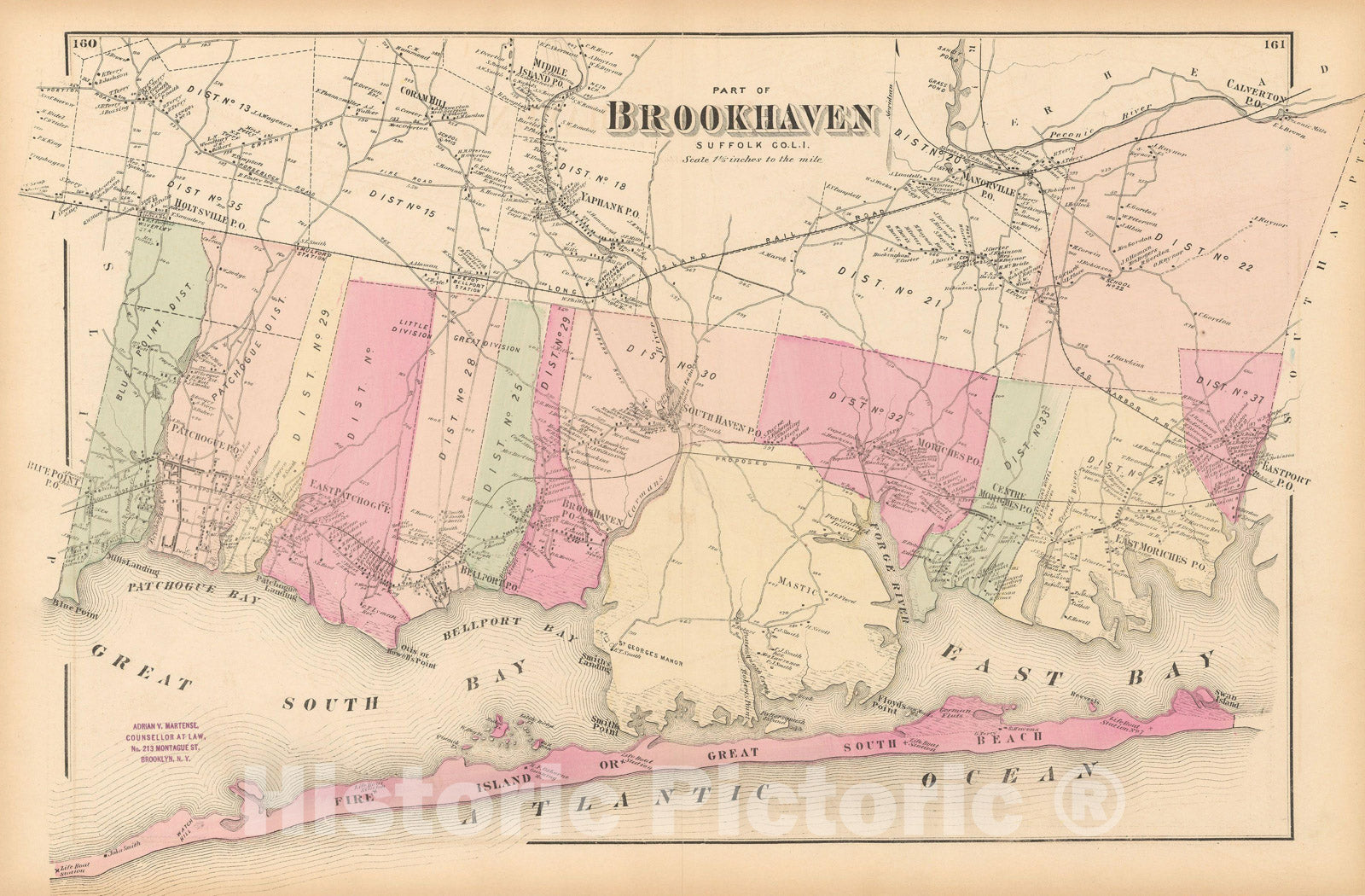 Historic Map : Atlas of Long Island, New York, Brookhaven 1873 , v4, V ...